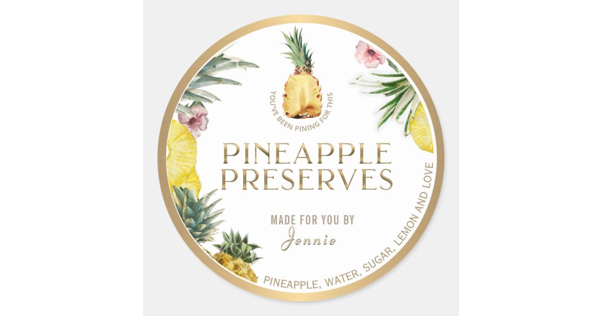 Witty Logo Design Elegant Pineapple Preserves Classic Round Sticker ...