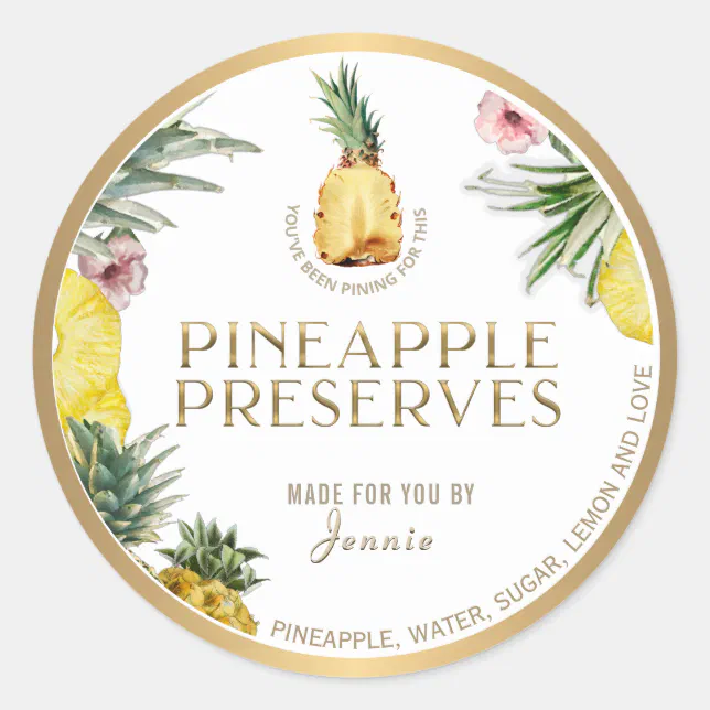 Witty Logo Design Elegant Pineapple Preserves Classic Round Sticker ...