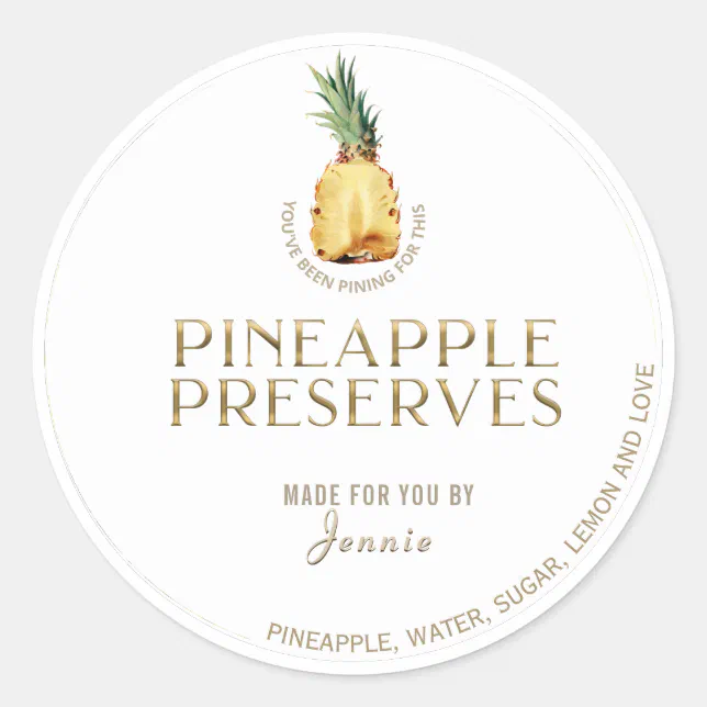 Witty Logo Design Elegant Pineapple Preserves Classic Round Sticker ...