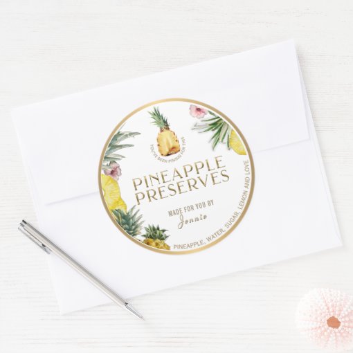 Witty Logo Design Elegant Pineapple Preserves Classic Round Sticker ...
