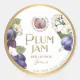 Witty Logo Design Elegant Plum Jam Preserves Classic Round Sticker | Zazzle