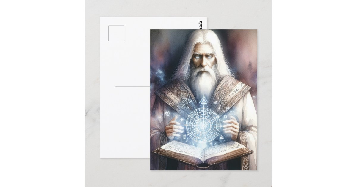 Wizard Casting from a Spellbook Fantasy Watercolor Postcard | Zazzle
