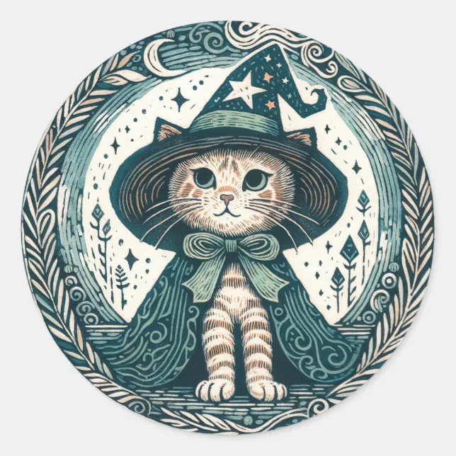 Wizard Kitty cat Classic Round Sticker | Zazzle