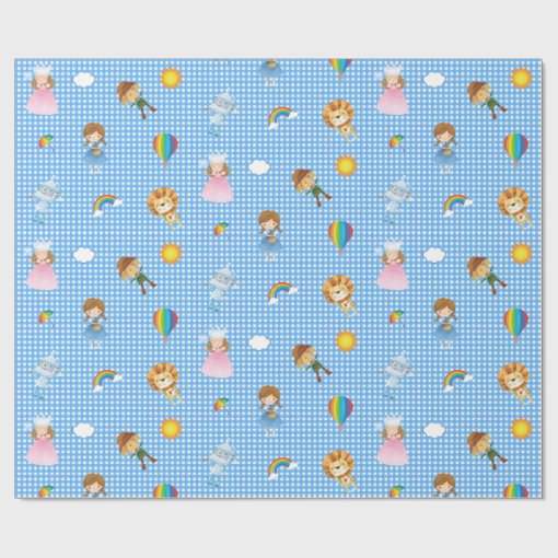 Wizard of Oz Characters on Blue and White Gingham Wrapping Paper | Zazzle