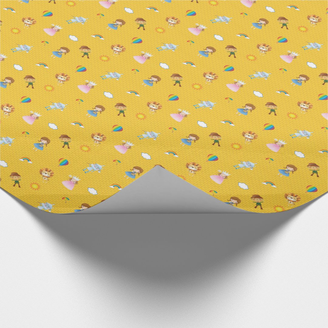 Wizard of Oz Characters on yellow brick road Wrapping Paper | Zazzle