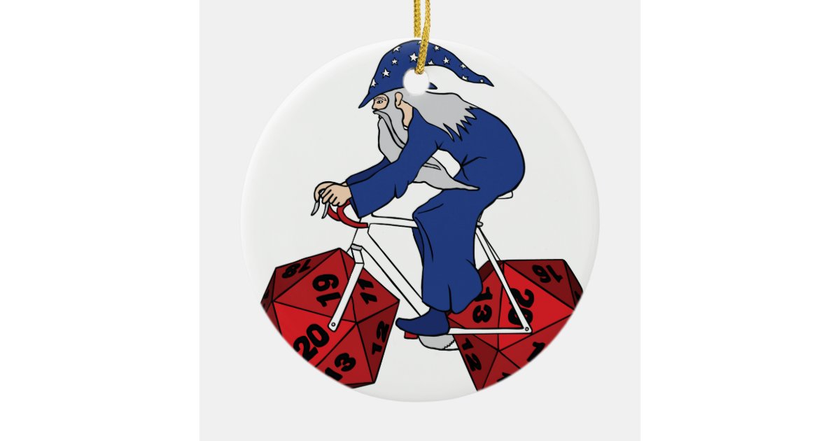 Wizard Riding Bike With 20 Sided Dice Wheels Ceramic Ornament | Zazzle