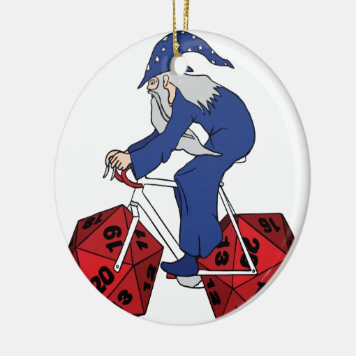 Wizard Riding Bike With 20 Sided Dice Wheels Ceramic Ornament | Zazzle