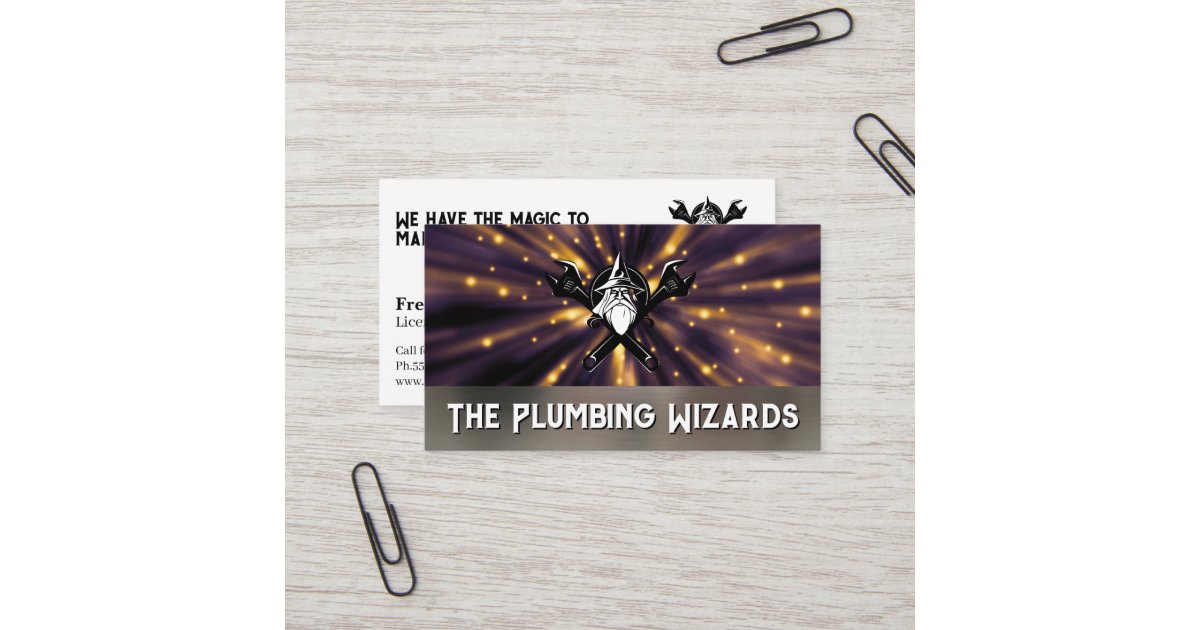 Wizard Wrenches Logo | Magical Background Business Card | Zazzle