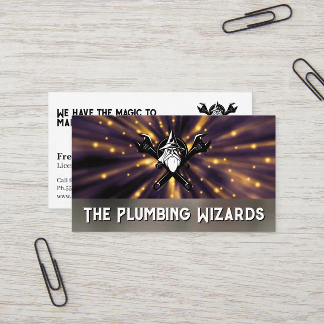 Wizard Wrenches Logo | Magical Background Business Card | Zazzle
