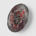 Wizardry | Dark Horned Demon with Glowing Red Eyes Round Clock | Zazzle
