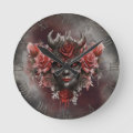 Wizardry | Dark Horned Demon with Glowing Red Eyes Round Clock | Zazzle