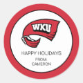 WKU Hand-Held Red Towel Logo Classic Round Sticker | Zazzle