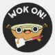 Wok On Funny Chinese Cooking Pun Dark BG Classic Round Sticker | Zazzle
