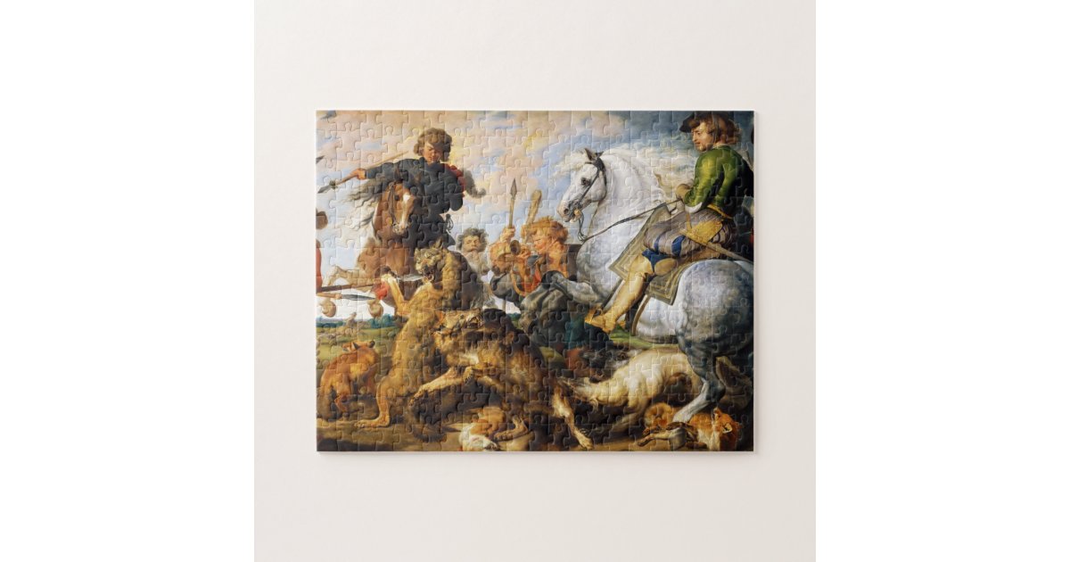 Wolf and Fox hunt Peter Paul Rubens masterpiece Jigsaw Puzzle | Zazzle