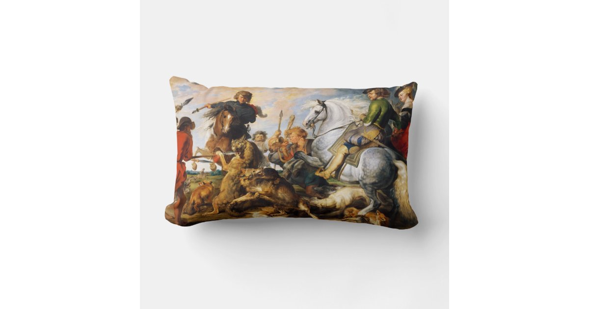 Wolf and Fox hunt Peter Paul Rubens masterpiece Lumbar Pillow | Zazzle