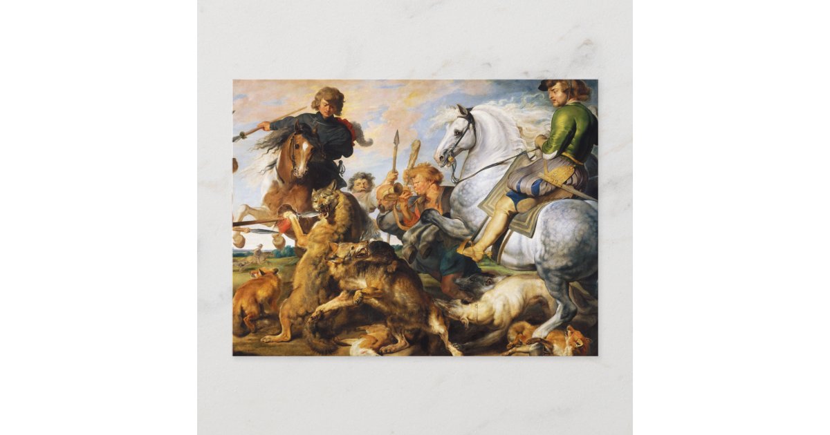 Wolf and Fox hunt Peter Paul Rubens masterpiece Postcard | Zazzle