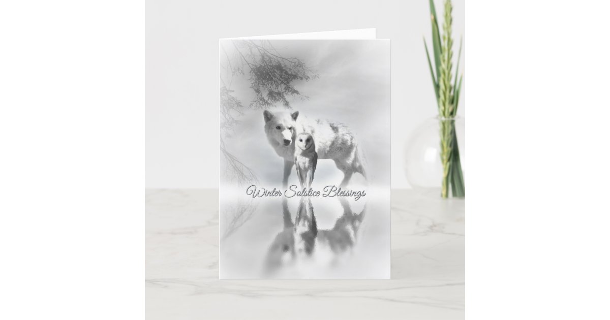 Wolf and Owl Winter Solstice Holiday Cards | Zazzle