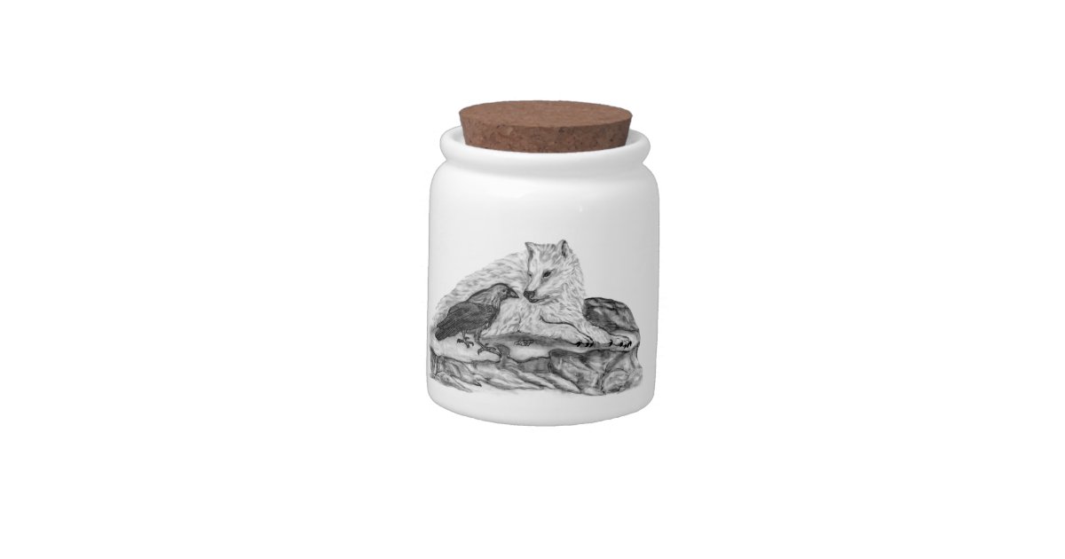 Wolf and Raven black and white design Candy Jar | Zazzle