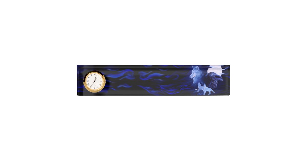 Wolf and Raven with full moon Name Plate | Zazzle