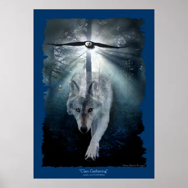 Wolf & Eagle Clan Gathering Wildlife Art Poster | Zazzle