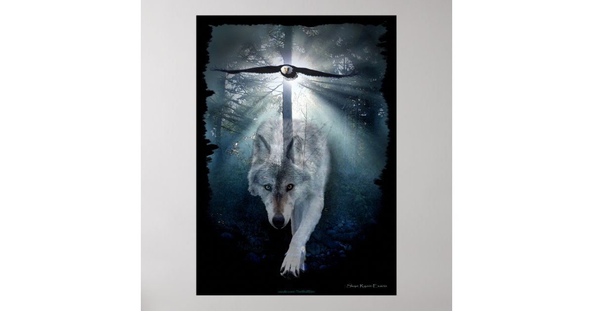 Wolf & Eagle Wildlife Art Poster | Zazzle