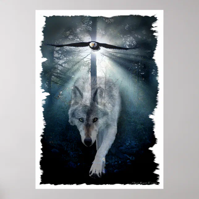 Wolf & Eagle Wildlife Art Poster | Zazzle