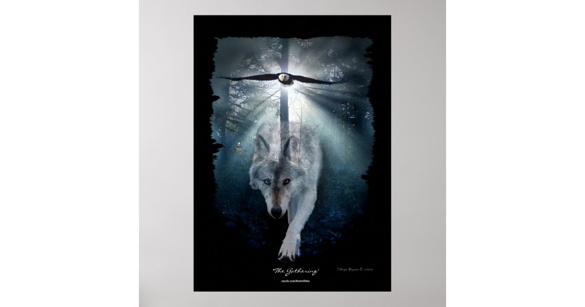 Wolf & Eagle Wildlife Gathering Art Poster | Zazzle