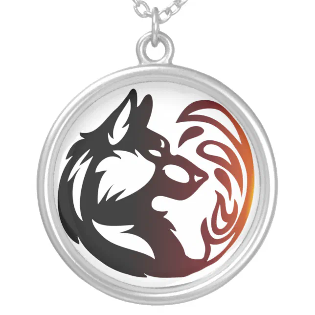 Wolf Element Tribal -Fire- Silver Plated Necklace | Zazzle