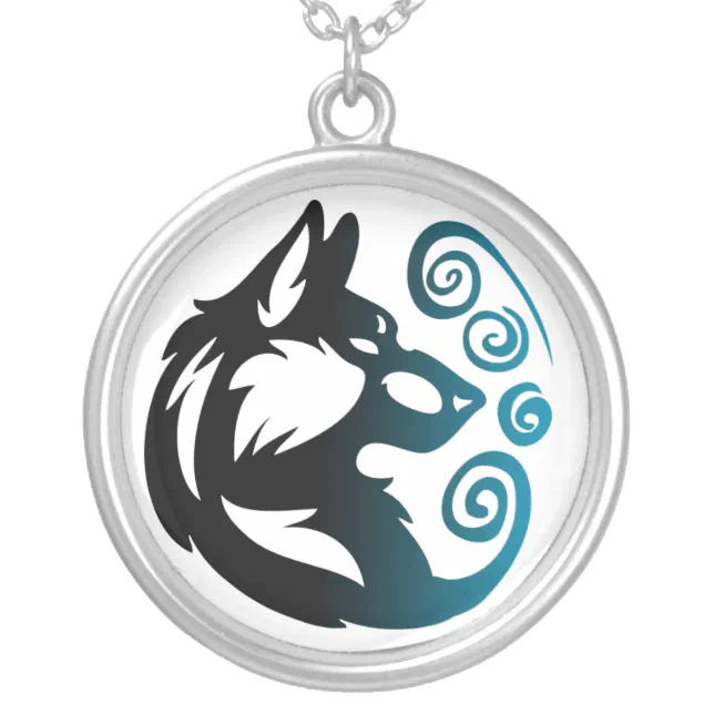 Wolf Element Tribal -Wind- Silver Plated Necklace | Zazzle