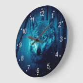 Wolf face in dark fantasy forest large clock | Zazzle