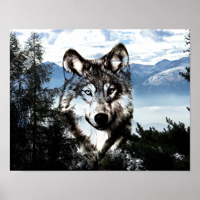 Wolf face poster | Zazzle