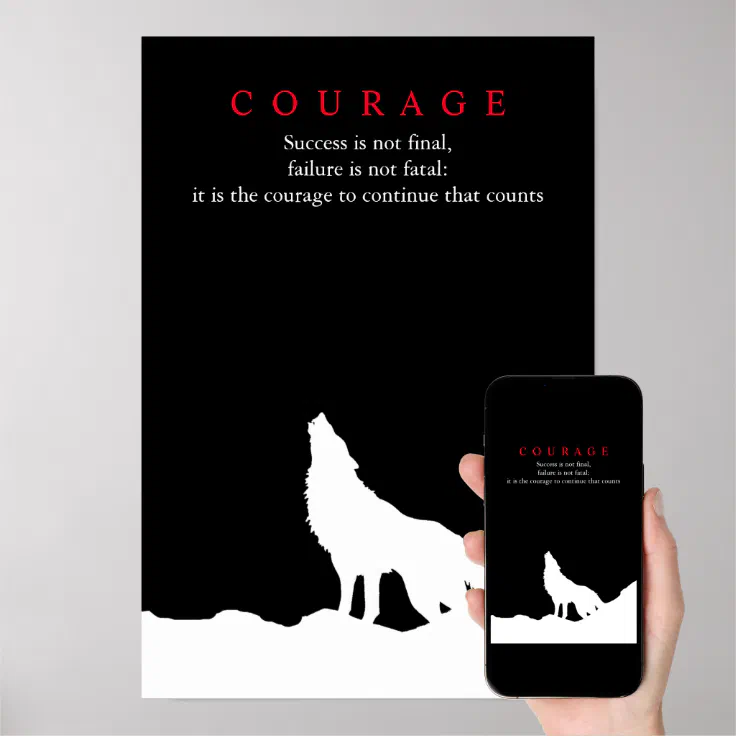 Wolf Fullmoon Night Motivational Courage Poster | Zazzle