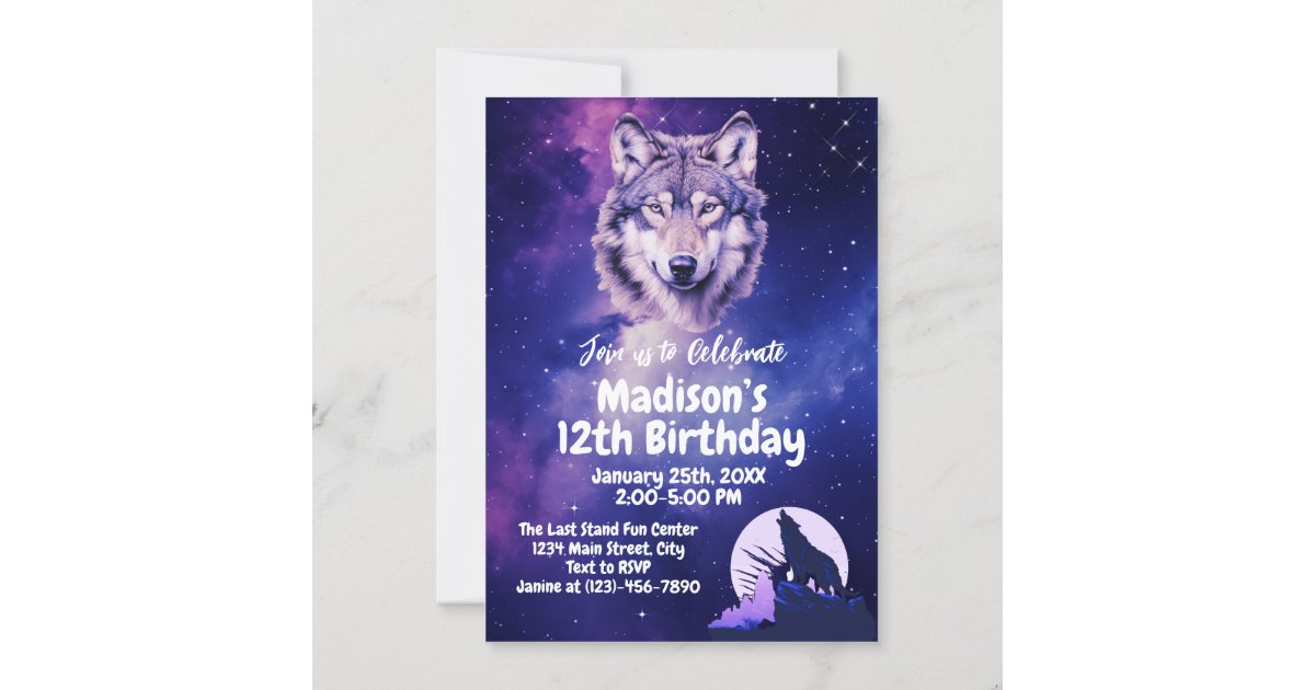 Wolf Galaxy Stars Cosmic Birthday Party Invitation | Zazzle