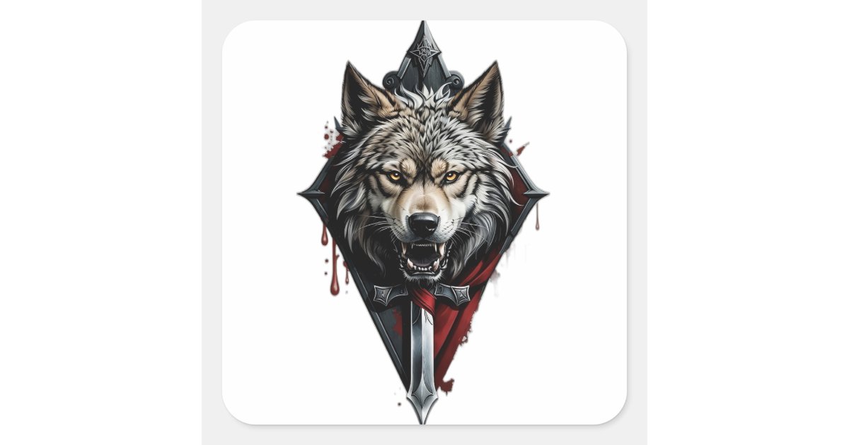 Wolf head banner square sticker | Zazzle
