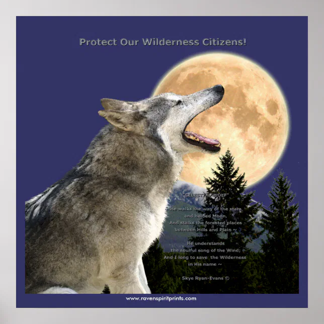 WOLF HOWL & MOON Art Poster | Zazzle