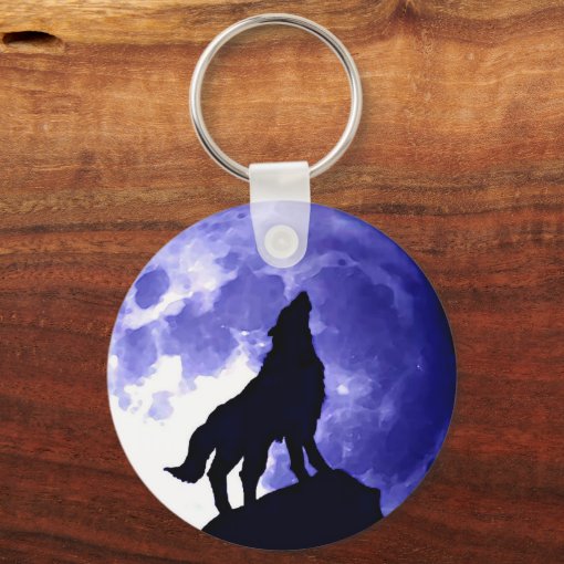 Wolf Howling at Moon Keychain | Zazzle