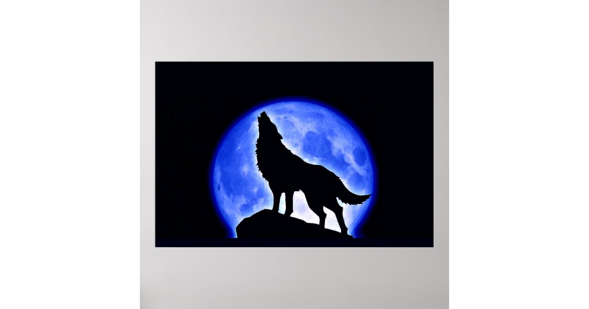 Wolf Howling at Moon Poster Print - Wolf Posters | Zazzle