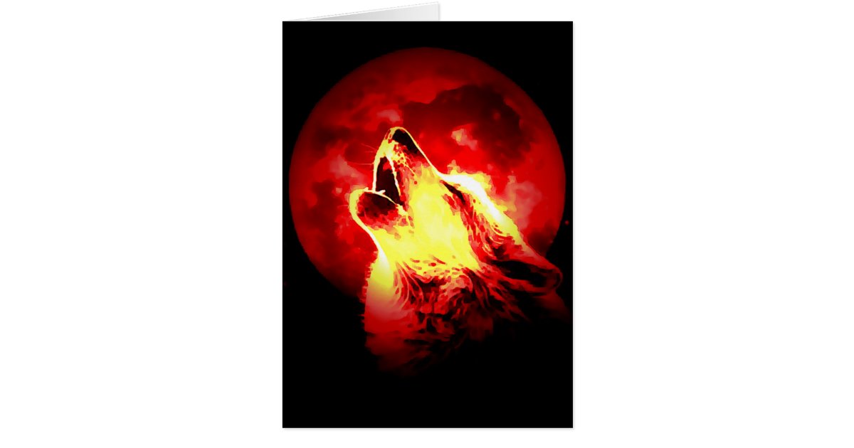 Wolf Howling at Red Night Card | Zazzle