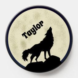 Wolf Howling at the Moon Illustration Personalized PopSocket | Zazzle