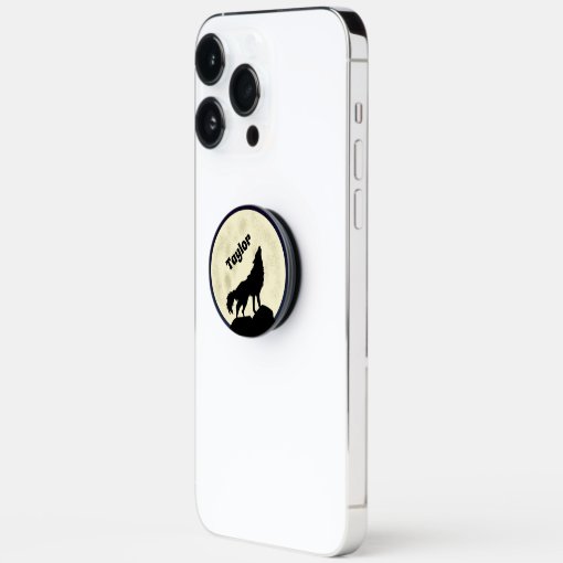 Wolf Howling at the Moon Illustration Personalized PopSocket | Zazzle