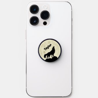 Wolf Howling at the Moon Illustration Personalized PopSocket | Zazzle