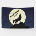 Wolf Howling at the Moon Midnight Blue Banner | Zazzle