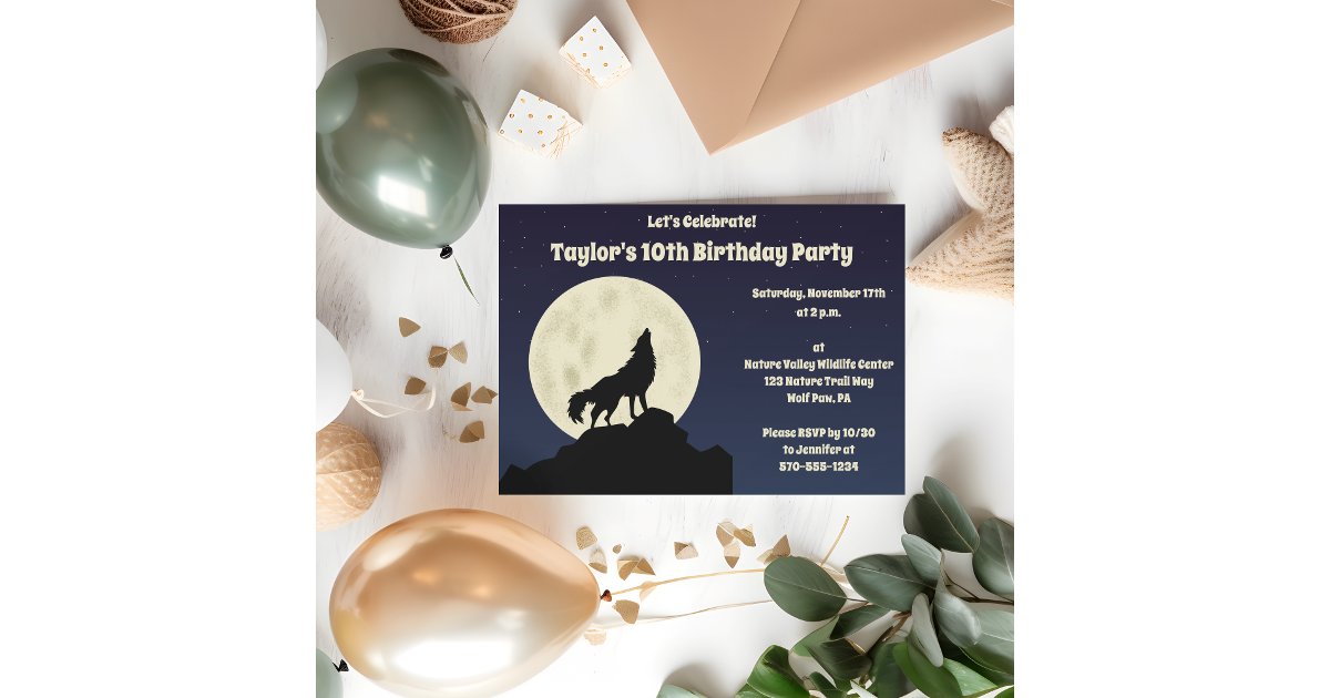 Wolf Howling at the Moon Midnight Blue Party Invitation | Zazzle