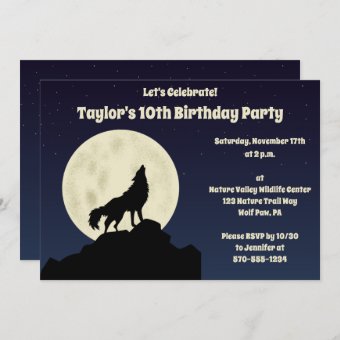 Wolf Howling at the Moon Midnight Blue Party Invitation | Zazzle