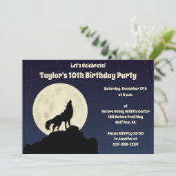 Wolf Howling at the Moon Midnight Blue Party Invitation | Zazzle