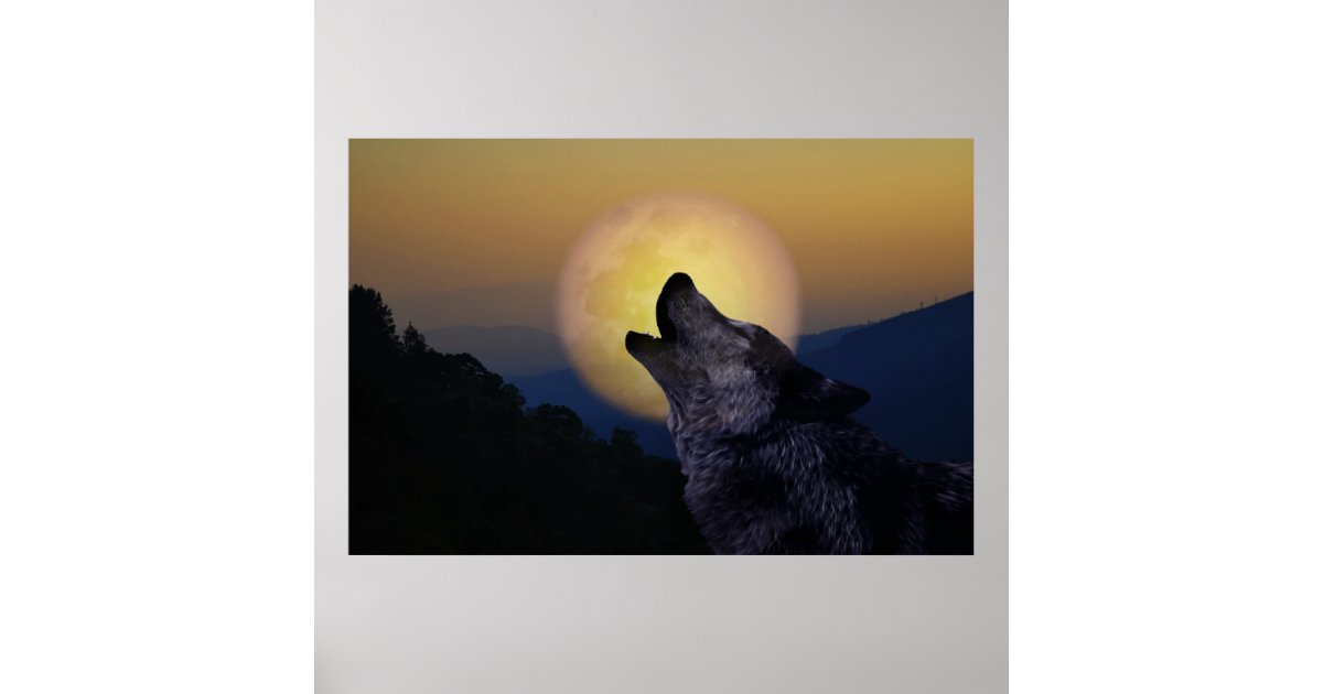 Wolf howling at the moon poster | Zazzle