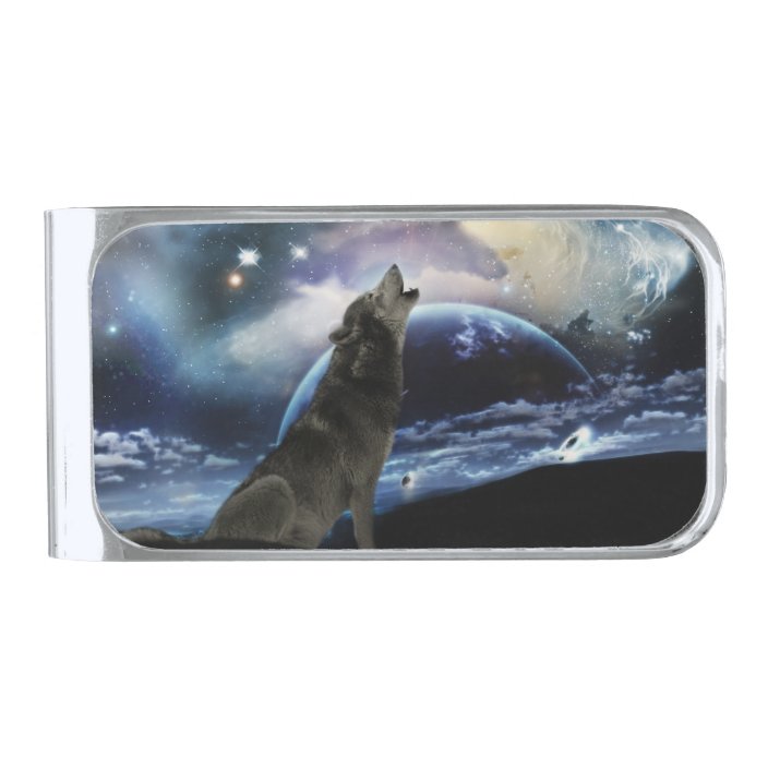 Wolf howling at the moon silver finish money clip | Zazzle.com