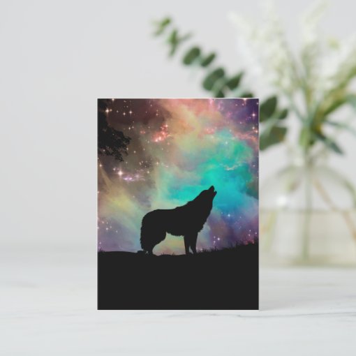 Wolf howling at the universe postcard | Zazzle