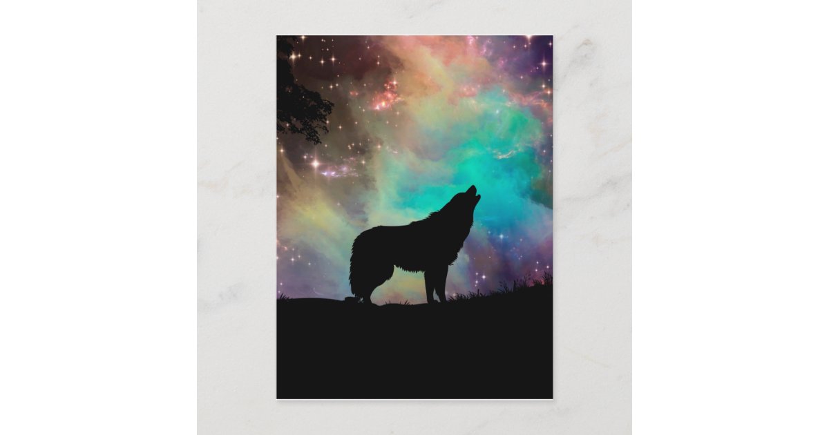 Wolf howling at the universe postcard | Zazzle