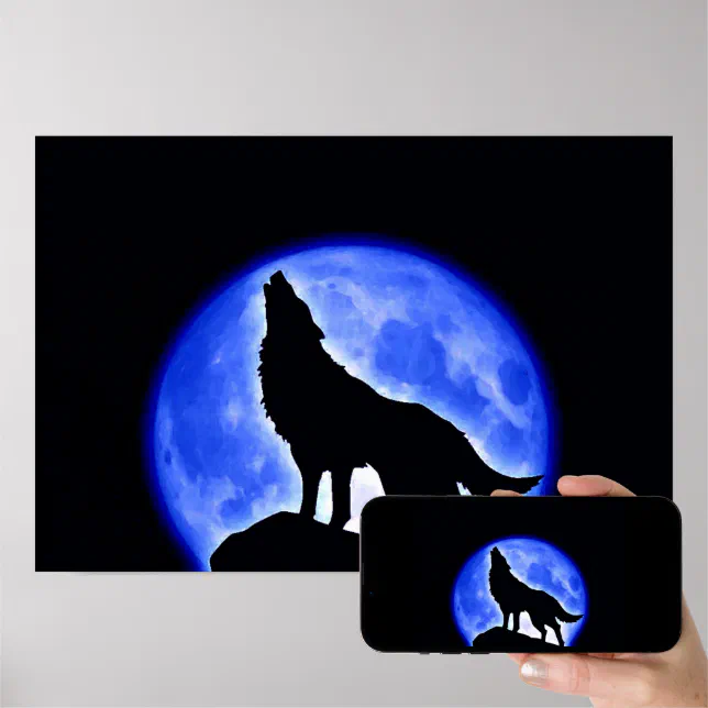 Wolf Howling Blue Full Moon Night Poster | Zazzle